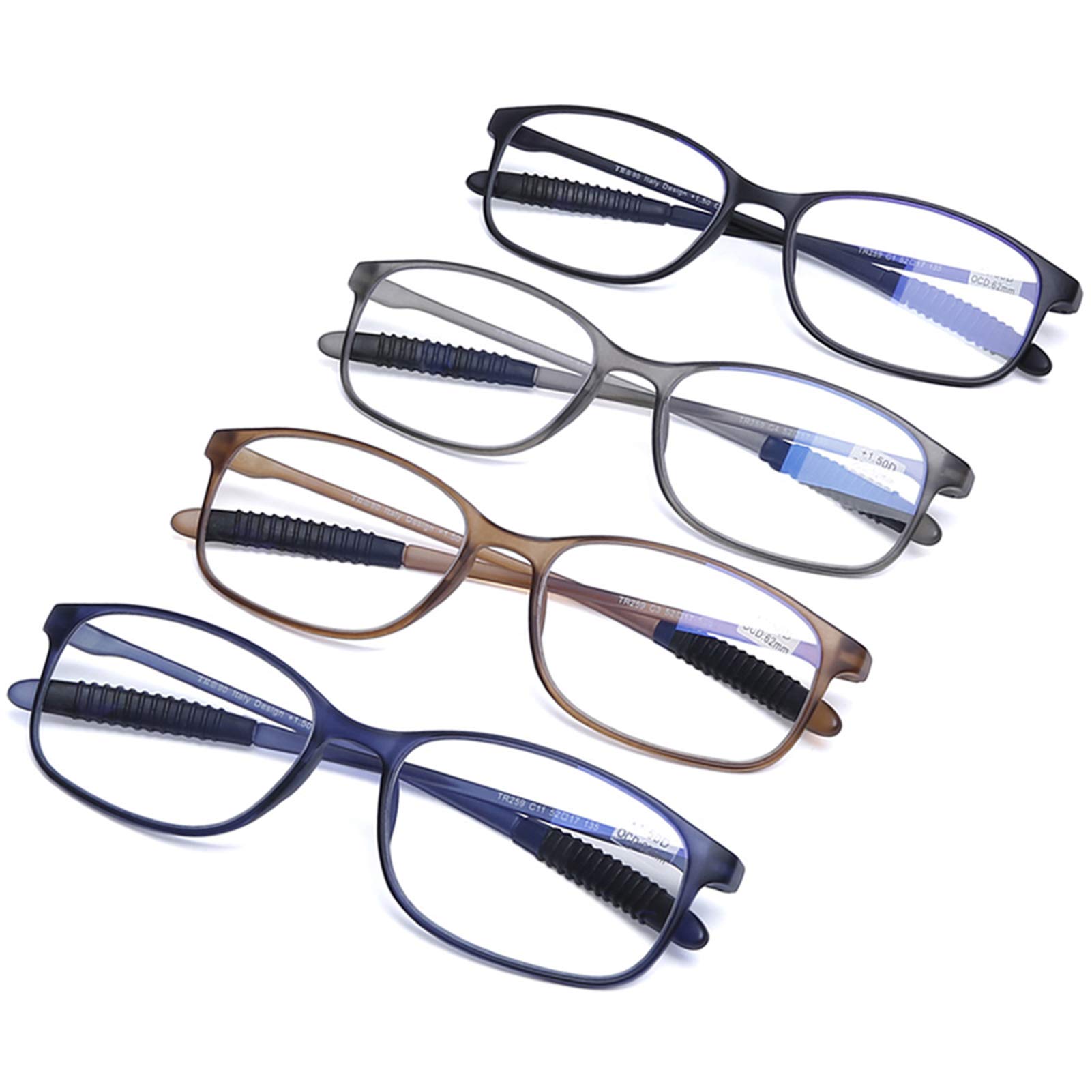 AQWANO Reading Glasses Men Women Computer Blue Light Blocking, 4 Pack Lightweight TR90 Flexible Frame Comfort Durable Readers Glasses, +1.25