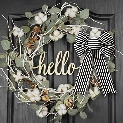 Cintago 6pcs Black and White Striped Bows for Wreath,8x12.5 Inches,Ticking Christmas Bows,Gift Bows,Holiday Bows for Craft