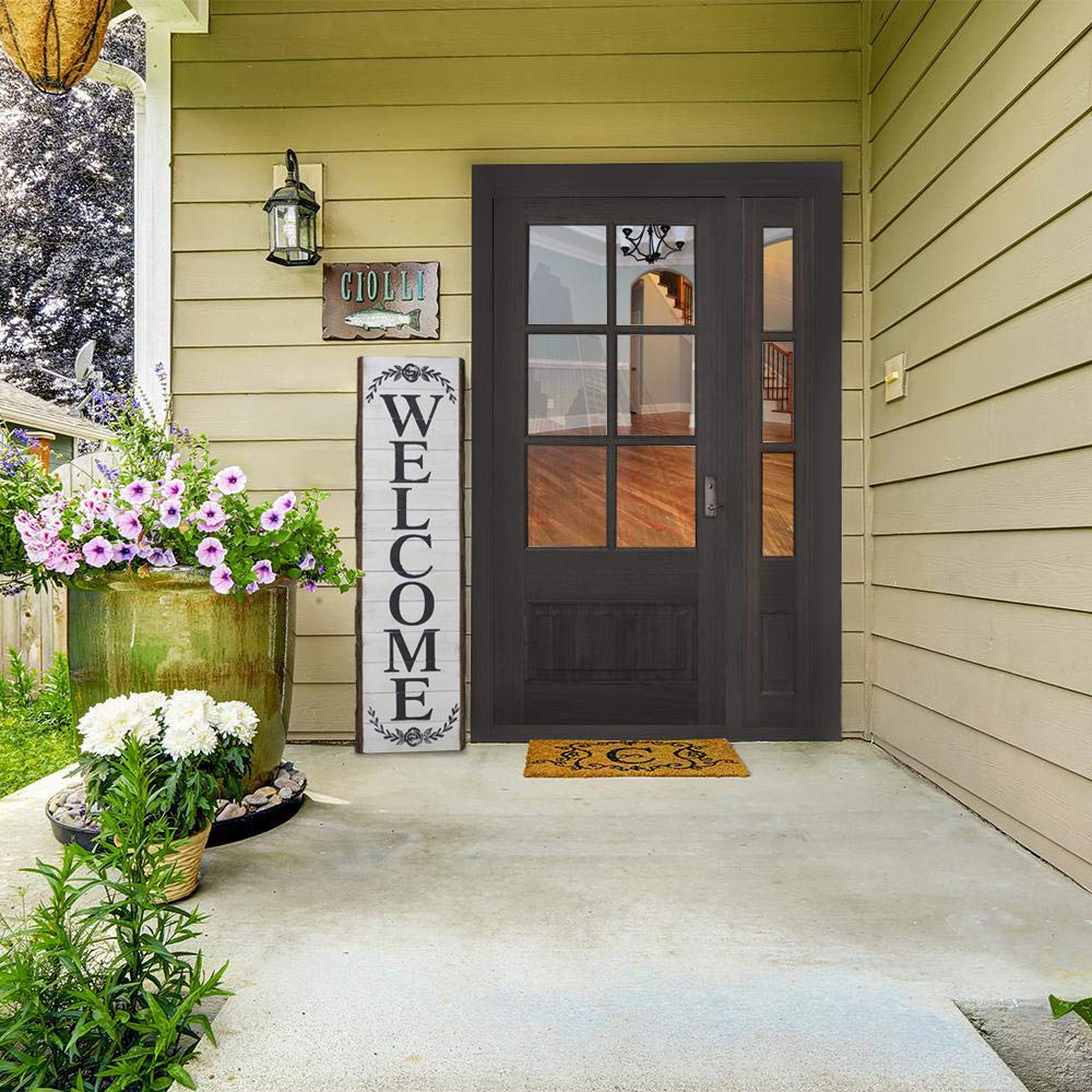 NIKKY HOME Large Vertical Welcome Word Sign for Porch Front Door Entryway Rustic Wooden Plaque Wall Hanging Decor, 46.5 x 12.5 Inch