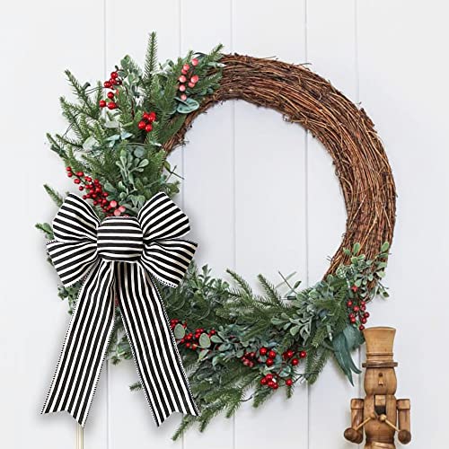 Cintago 6pcs Black and White Striped Bows for Wreath,8x12.5 Inches,Ticking Christmas Bows,Gift Bows,Holiday Bows for Craft