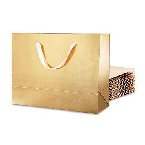 MALICPLUS 12 Large Gift Bags 13x5x10 Inches, Luxury Large Gift Bags with Handles for All Occasions (Gold with Grass Texture)