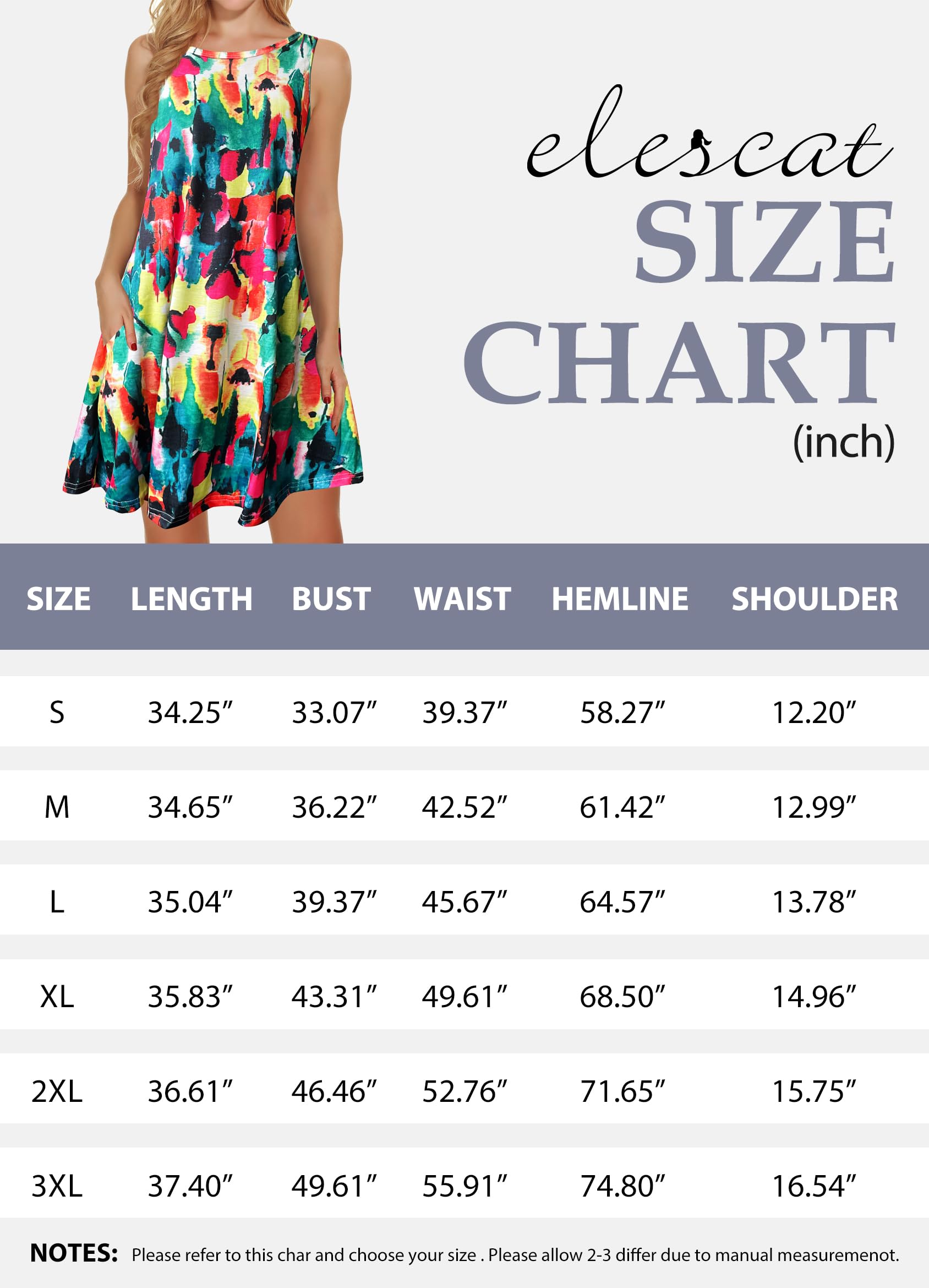 Beach Dresses for Women Summer Tshirt Floral Sundress Sleeveless Pockets Casual Loose Tank Dress(S2-COL,L) Multicolor