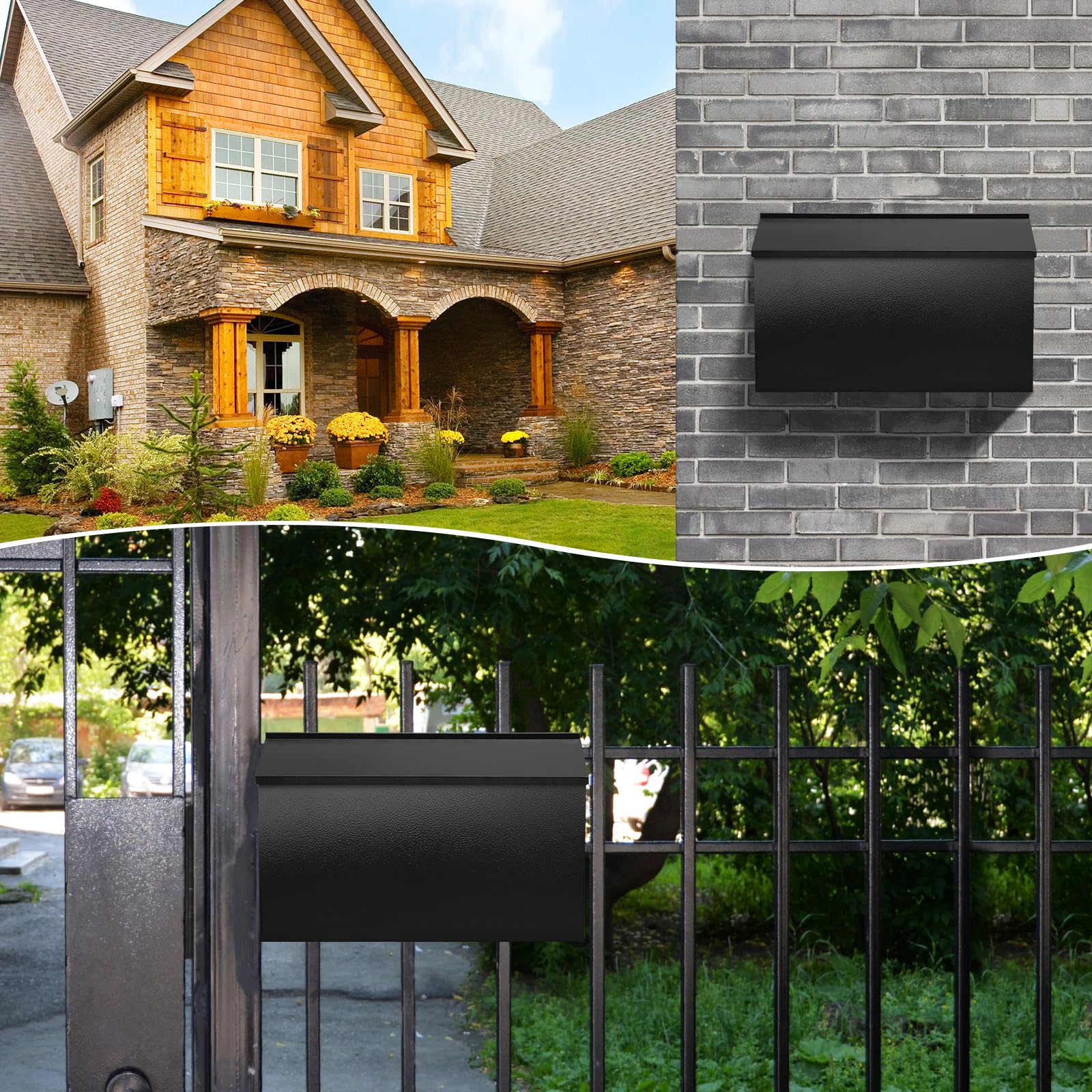 KYODOLED Wall-Mount Mailbox for House,Large Capacity Mail Box,Galvanized Steel Rust-Proof Metal Post Box,Mailboxes for Outside,15.7"x9.9"x4.9" Black