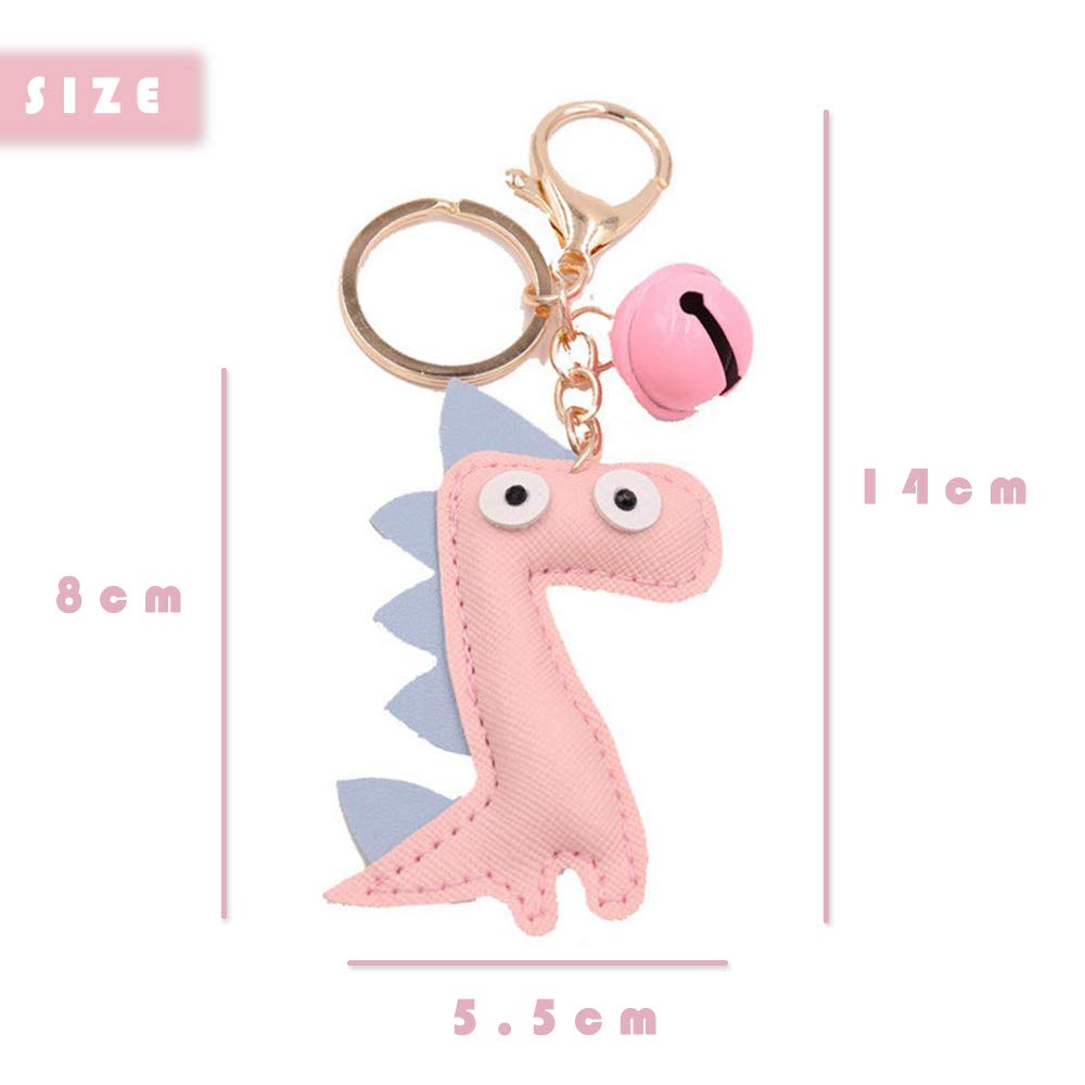 ASSHO 3PCS Handmade Dinosaur Keychain for Women Girl Girlfriend Keys Accessories Pedant Cute Bell(includes blue,pink and grey)
