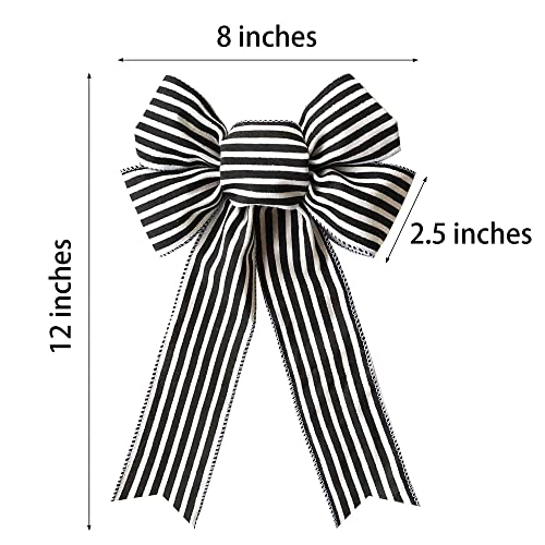 Cintago 6pcs Black and White Striped Bows for Wreath,8x12.5 Inches,Ticking Christmas Bows,Gift Bows,Holiday Bows for Craft