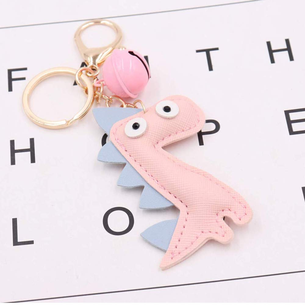 ASSHO 3PCS Handmade Dinosaur Keychain for Women Girl Girlfriend Keys Accessories Pedant Cute Bell(includes blue,pink and grey)