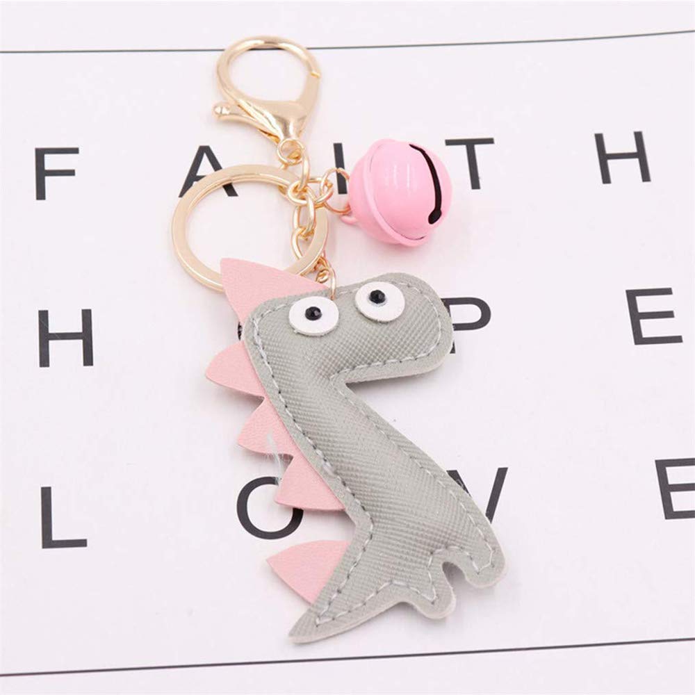 ASSHO 3PCS Handmade Dinosaur Keychain for Women Girl Girlfriend Keys Accessories Pedant Cute Bell(includes blue,pink and grey)