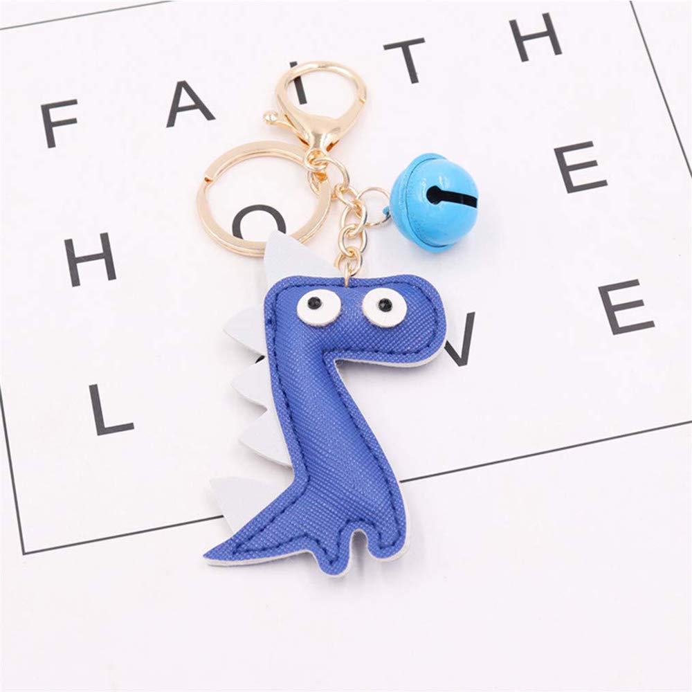 ASSHO 3PCS Handmade Dinosaur Keychain for Women Girl Girlfriend Keys Accessories Pedant Cute Bell(includes blue,pink and grey)