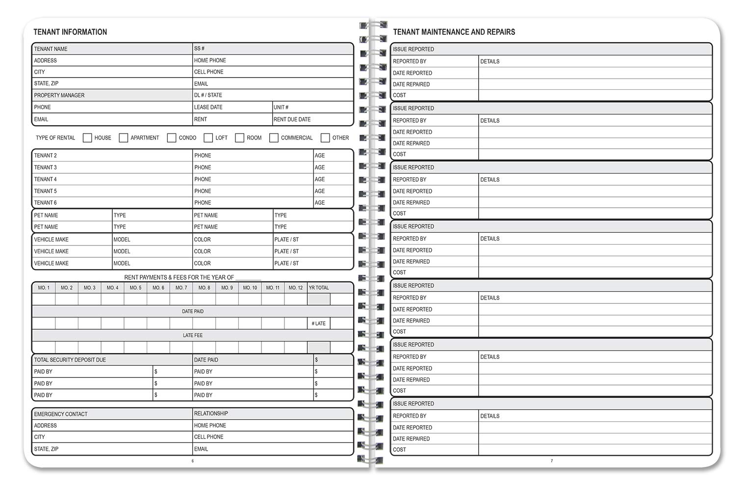 BookFactory Rental Property Record Book/Landlord Renter Record Keeping Log Book - Wire-O, 100 Pages, 8.5" x 11" (LOG-100-7CW(RentalProperty)-RX)