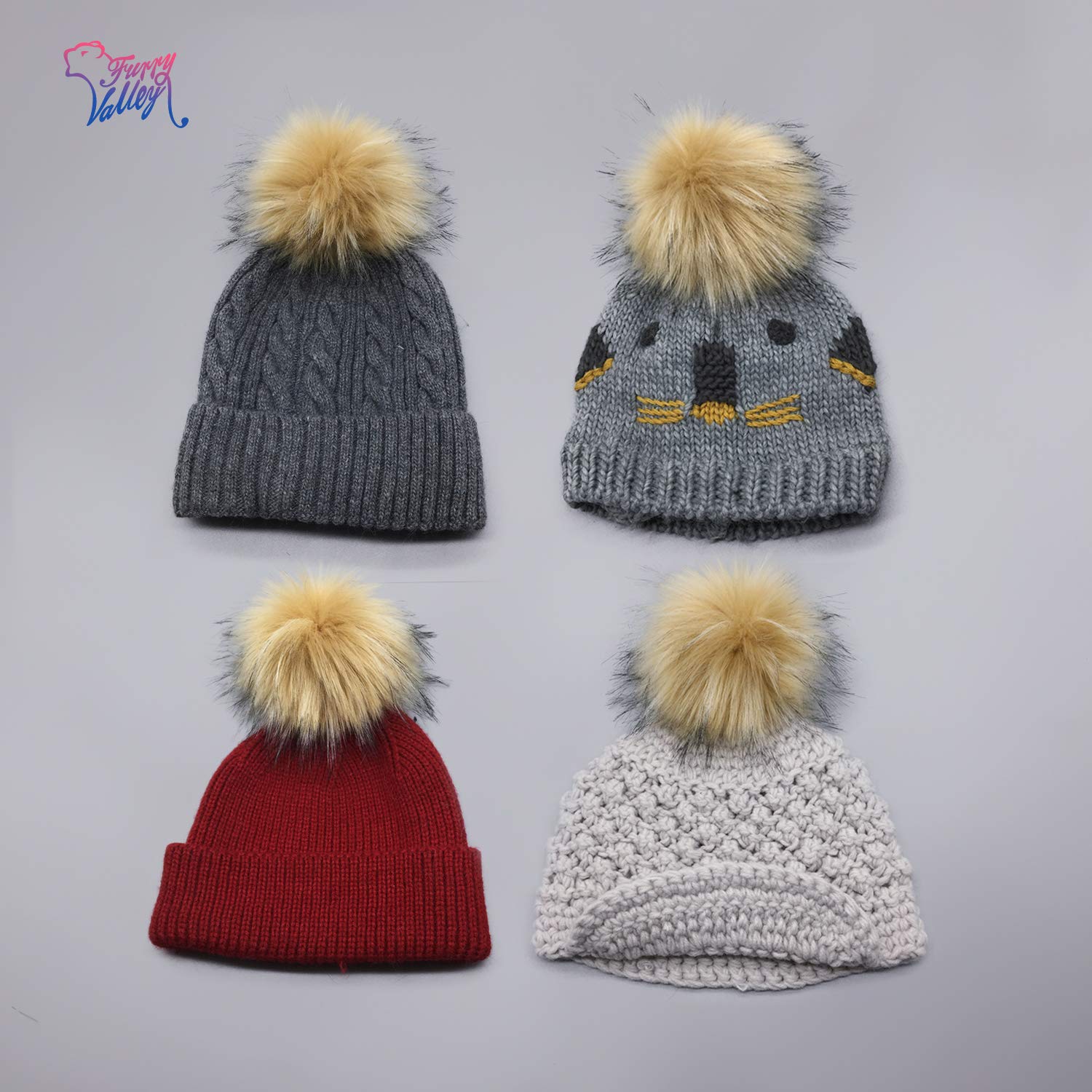 Furryvalley Faux Fur Pompom 6pcs DIY Crafts Fluffy Balls for Hat Shoes Scarves with Snap Fastener Removable Knitting Hat Horse Riding Hat Silk Accessories 6 Inch Extra Large(Khaki)