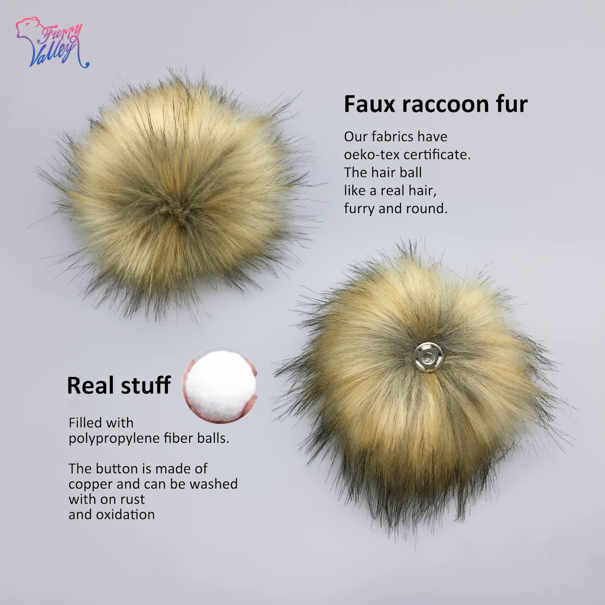 Furryvalley Faux Fur Pompom 6pcs DIY Crafts Fluffy Balls for Hat Shoes Scarves with Snap Fastener Removable Knitting Hat Horse Riding Hat Silk Accessories 6 Inch Extra Large(Khaki)