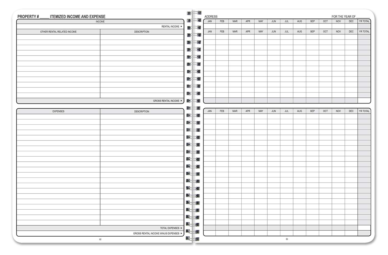 BookFactory Rental Property Record Book/Landlord Renter Record Keeping Log Book - Wire-O, 100 Pages, 8.5" x 11" (LOG-100-7CW(RentalProperty)-RX)