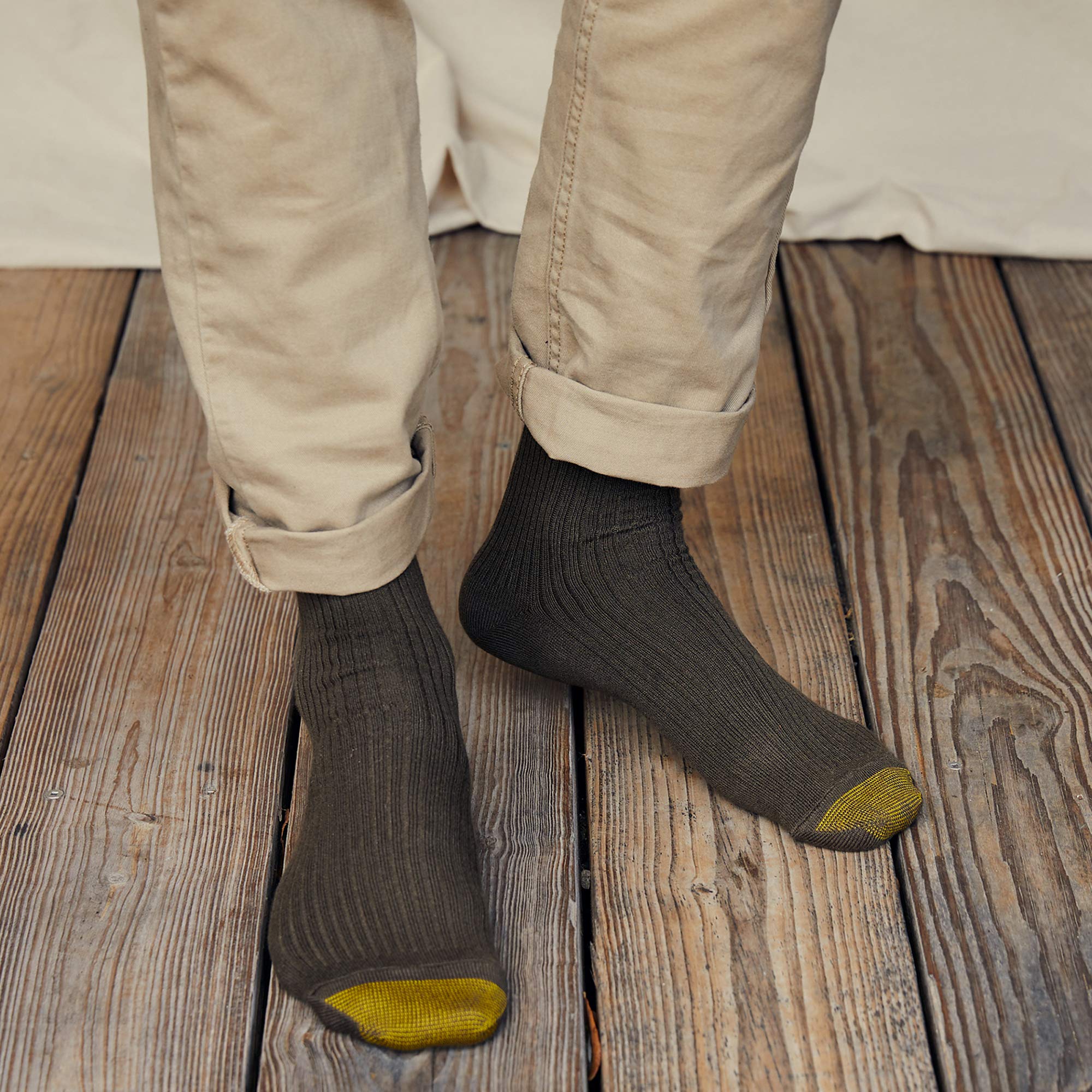 GOLDTOE Men's Stanton Crew Socks, Multipairs, Khaki/Loden (6-Pairs), Large