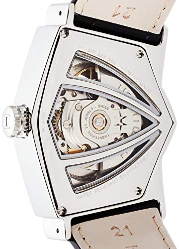 Hamilton Watch Ventura Open Heart Auto | Swiss Made | 34.7mm x 53.5mm Stainless Steel Case | Black Dial Analog Watch | Black Leather Strap (Model: H24515732)
