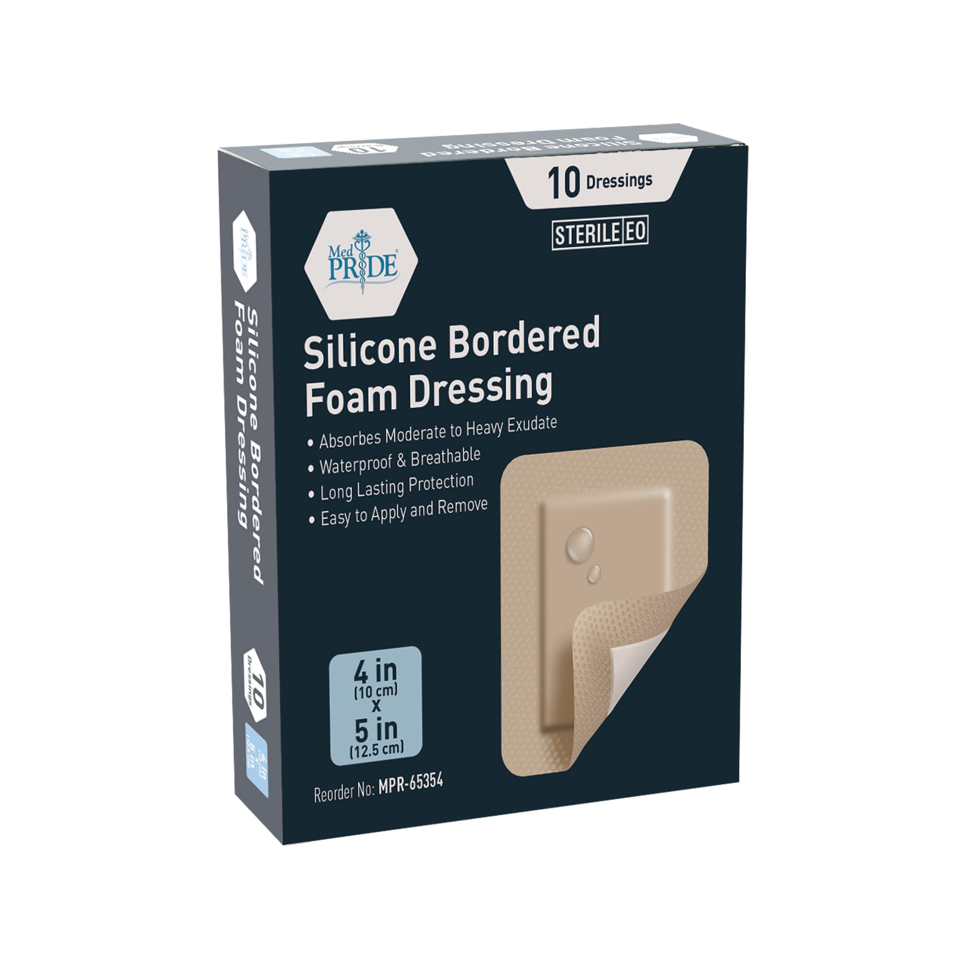 MED PRIDE Silicone Bordered Foam Adhesive Sterile Dressing Pads 4"X5", Pack of 10, Individually Wrapped, Nonstick, Pain Free Removal