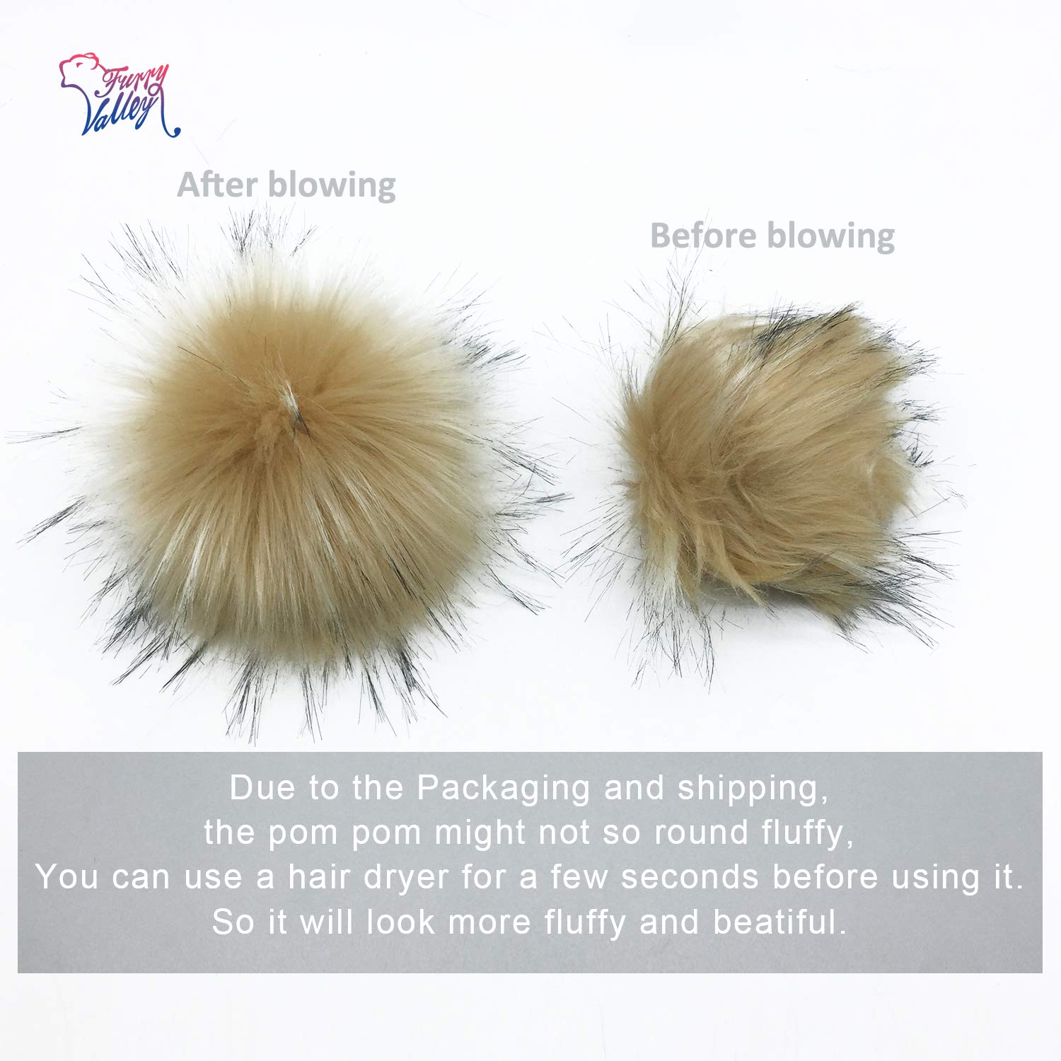 Furryvalley Faux Fur Pompom 6pcs DIY Crafts Fluffy Balls for Hat Shoes Scarves with Snap Fastener Removable Knitting Hat Horse Riding Hat Silk Accessories 6 Inch Extra Large(Khaki)