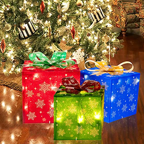 FUNPENY Set of 3 Christmas Lighted Gift Boxes, 50 LED Christmas Box Decorations, Presents Boxes (Snowflake)