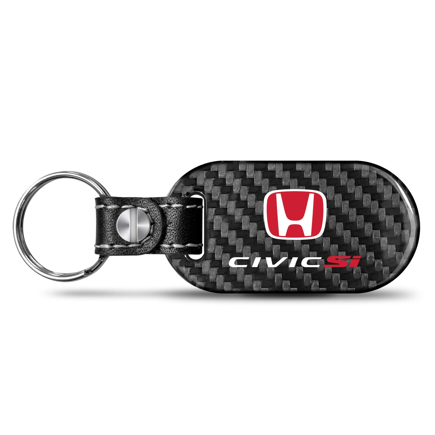 iPick Image Made for Honda Red Logo Civic Si 100% Real Black Carbon Fiber Tag Style Key Chain