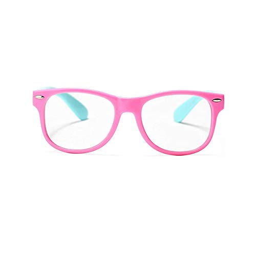 Bouryo Kids Blue Light Blocking Glasses, Fake Eyeglasses for Girls Boys Age 3-12 (Pink+Pink/Green)