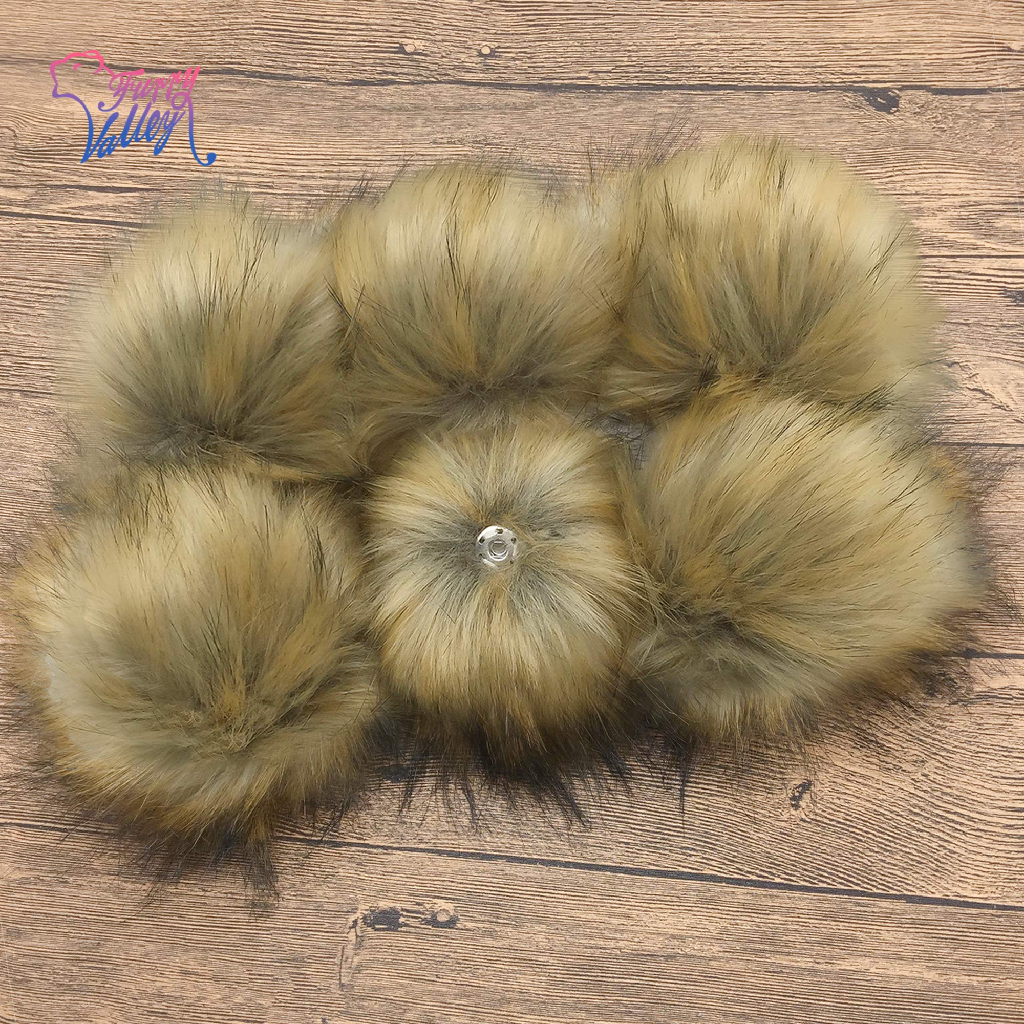 Furryvalley Faux Fur Pompom 6pcs DIY Crafts Fluffy Balls for Hat Shoes Scarves with Snap Fastener Removable Knitting Hat Horse Riding Hat Silk Accessories 6 Inch Extra Large(Brown)