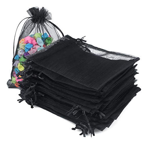 G2PLUS 4''X6 Organza Bags,100PCS 10X15CM Drawstring Organza Jewelry Favor Pouches Wedding Party Festival Gift Bags Candy Bags (Black)