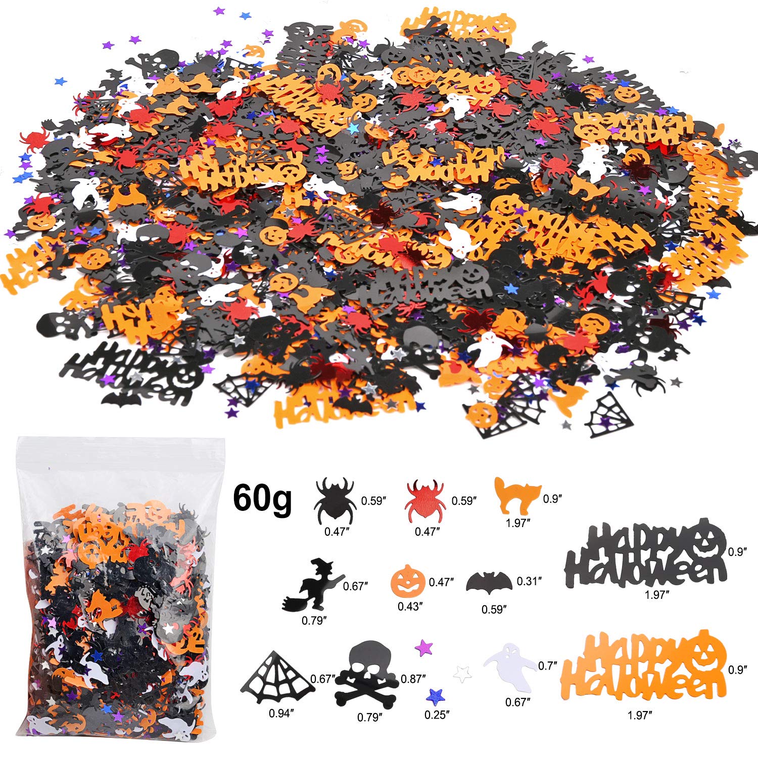 Konsait 2000+pcs Halloween Confetti Table Confetti Table Scatter Pumpkins Spiders Bats Witches Spider Webs Star Cat Ghost Halloween Skull Confetti for Halloween Party Favor Decorations Supplies