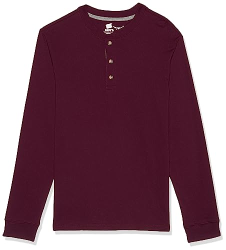 Hanes mens Beefy Long Sleeve Three-button Henley Shirt, Mulled Berry, Medium US