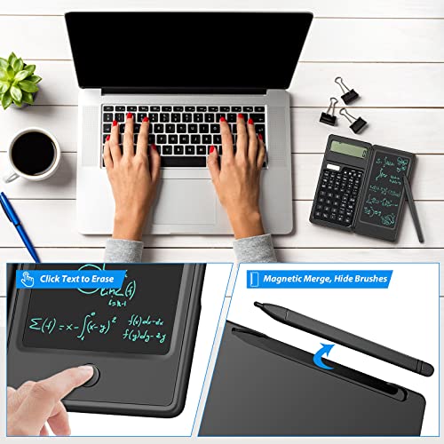Scientific Calculators with Erasable Writing Tablet, HUIJUTCHEN Foldable 10 Digit Desk Calculator, Solar and Battery Powered, Back to School Supplies for Middle School, High School & College Students