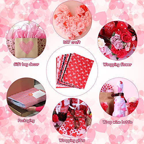120 Sheets Tissue Paper Gift Wrapping Paper 12 Design Red Heart Pattern Decorative Paper Art Tissue for Mother's Day Wedding Birthday Baby Shower Gift Bag Decoration