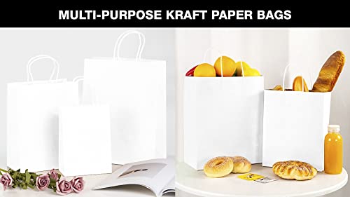 Packanewly Kraft Paper Bags with Handles, 105 PCS White - Eco-Friendly Gift Bags - Mixed Sizes: Small, Medium & Large for Retail, Gift, Shopping, Wedding, Birthday & Parties