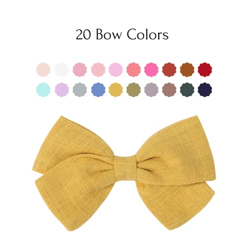 Boho Macrame Bow Holder & 20 Colors Linen Pigtail Bows | Wall Hanging Hair Clip Headband Rainbow Hanger Organizer Piggy Pig Tails Barrettes (Rainbow A)