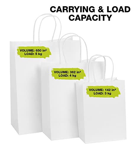 Packanewly Kraft Paper Bags with Handles, 105 PCS White - Eco-Friendly Gift Bags - Mixed Sizes: Small, Medium & Large for Retail, Gift, Shopping, Wedding, Birthday & Parties
