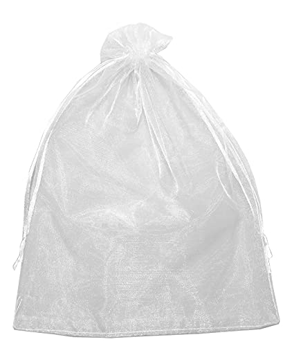 SUNGULF 12x16 Inches Drawstring Organza Bags Sheer Large Pouches Wedding Favor Party Christmas Gift Bag (White, 50 Packs)