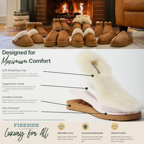 Dearfoams Women's Fireside Sydney Shearling Fur Indoor/Outdoor Scuff Slipper with Wide Widths, Sand, 7