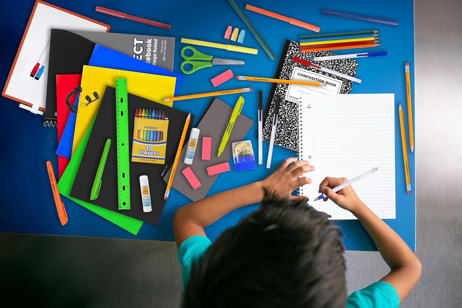 Trail maker Bulk Elementary School Supply Kits, 12 Packs of 45 Piece Wholesale School Supplies for Kids Includes Folders Notebooks Pencils Pens and Much More!