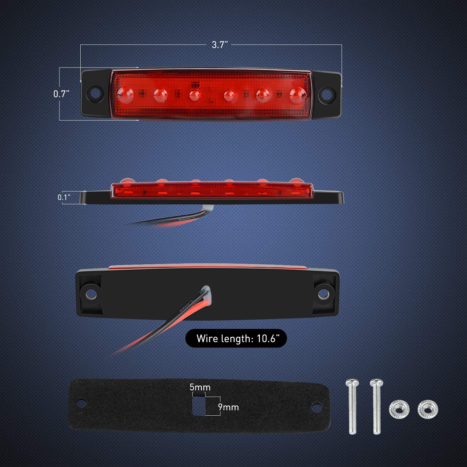 Nilight 10 PCS Amber Red 3.8 Inch 6 LED Side Marker Front Rear Indicator Clearance Lamp for 12V Truck Trailer RV Cab Boat Bus Lorry
