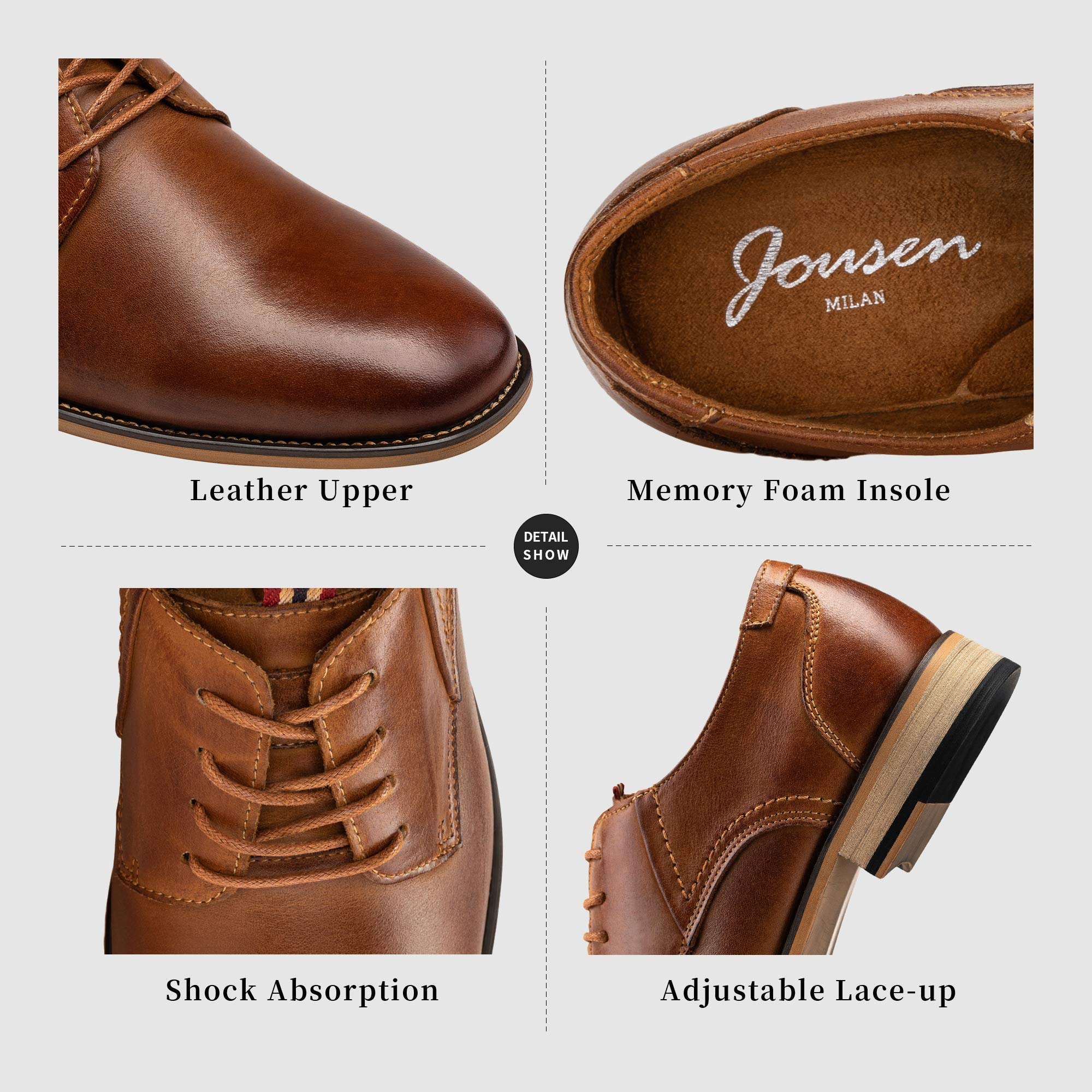 Jousen Men's Dress Shoes Leather Classic Formal Oxford Retro Plain Toe Derby Shoes (AMY612 Yellow Brown 12)