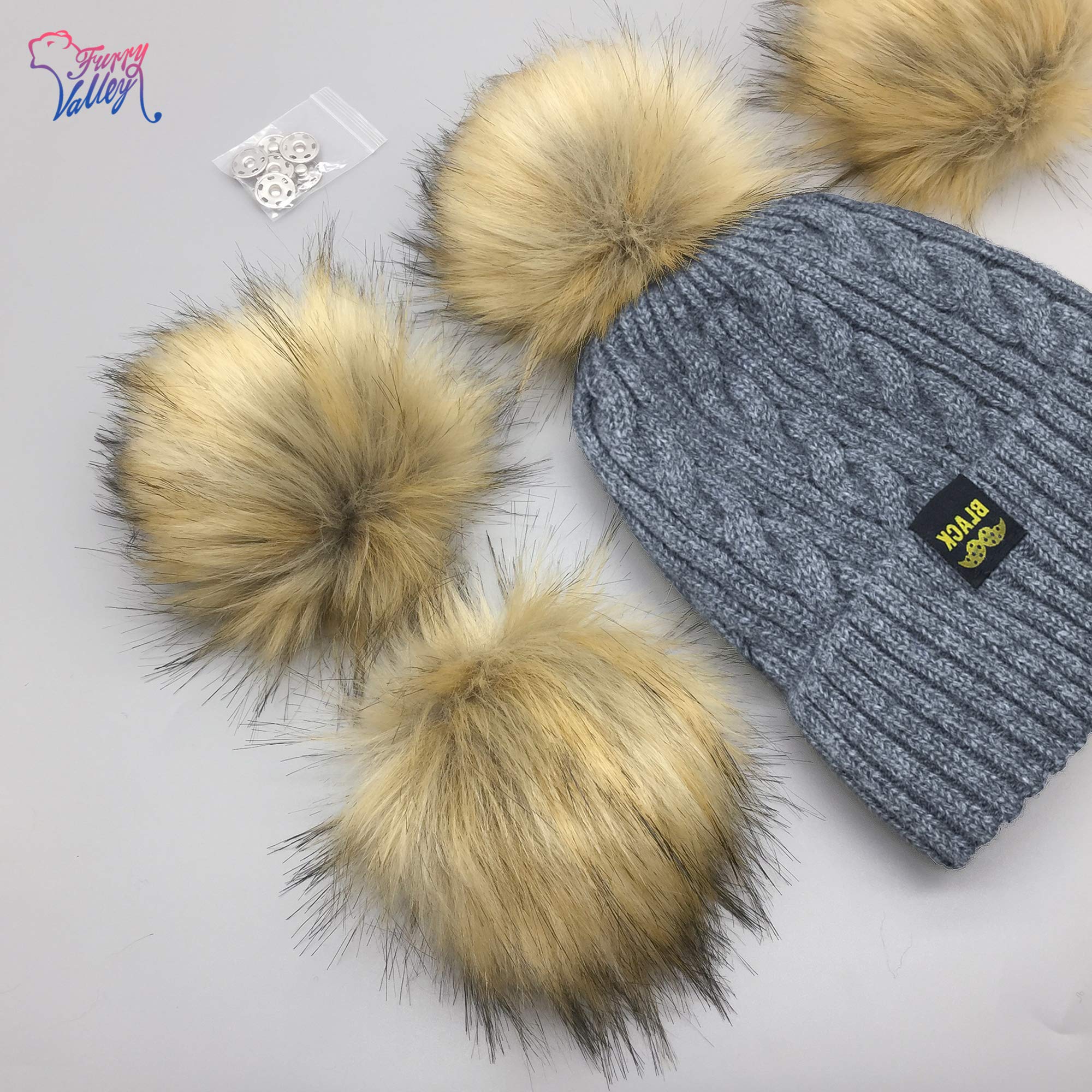 Furryvalley Faux Fur Pompom 6pcs DIY Crafts Fluffy Balls for Hat Shoes Scarves with Snap Fastener Removable Knitting Hat Horse Riding Hat Silk Accessories 6 Inch Extra Large(Brown)