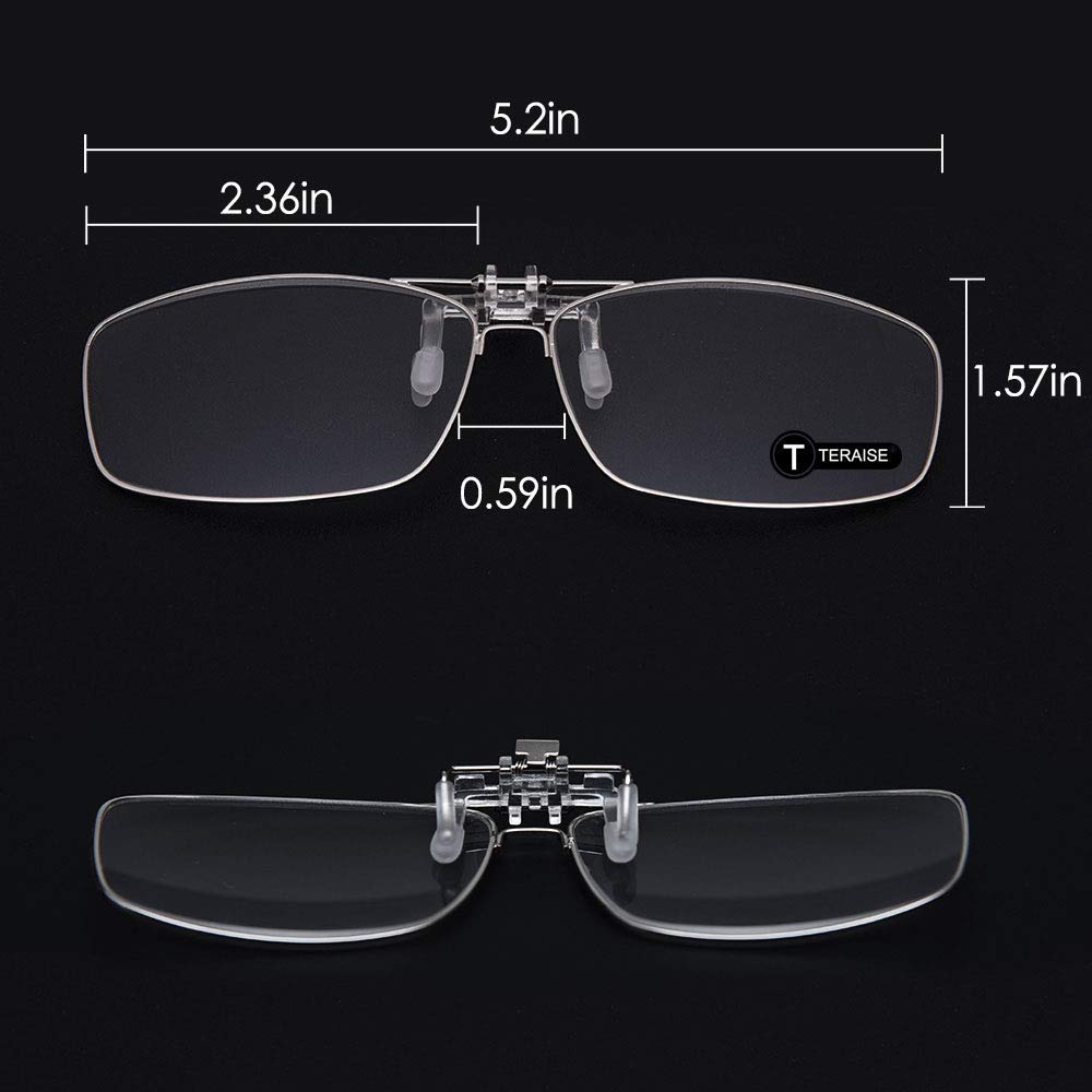 TERAISE Clip On Reading Glasses with Flip Up Function Metal full-Frame Clipped on prescription glasses Designed for myopia Fashion readers for men and women HD lens Portable glasses case(1.5X)