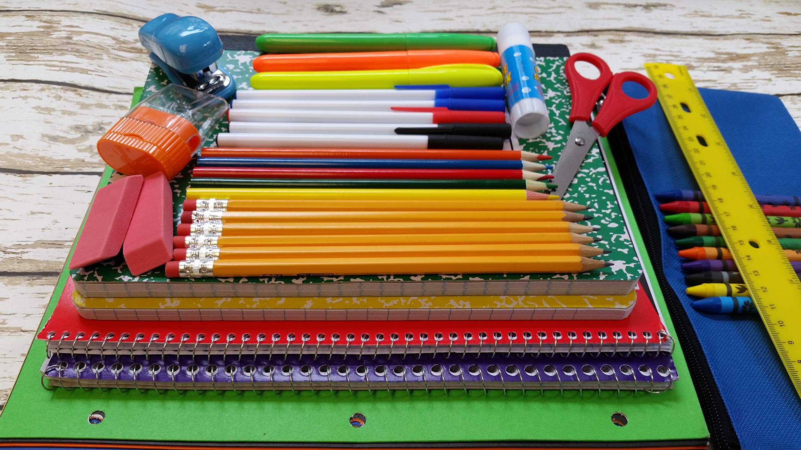 Trail maker Bulk Elementary School Supply Kits, 12 Packs of 45 Piece Wholesale School Supplies for Kids Includes Folders Notebooks Pencils Pens and Much More!