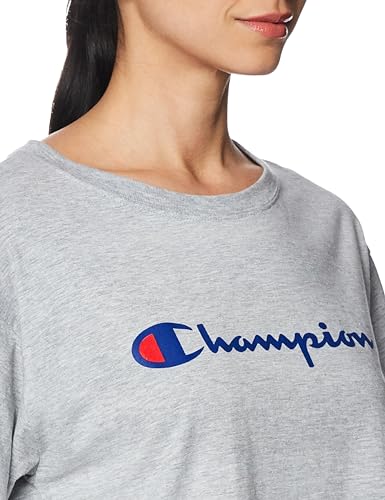 Champion womens Cropped Tee, Script Logo T Shirt, Oxford Gray-550757, Large US