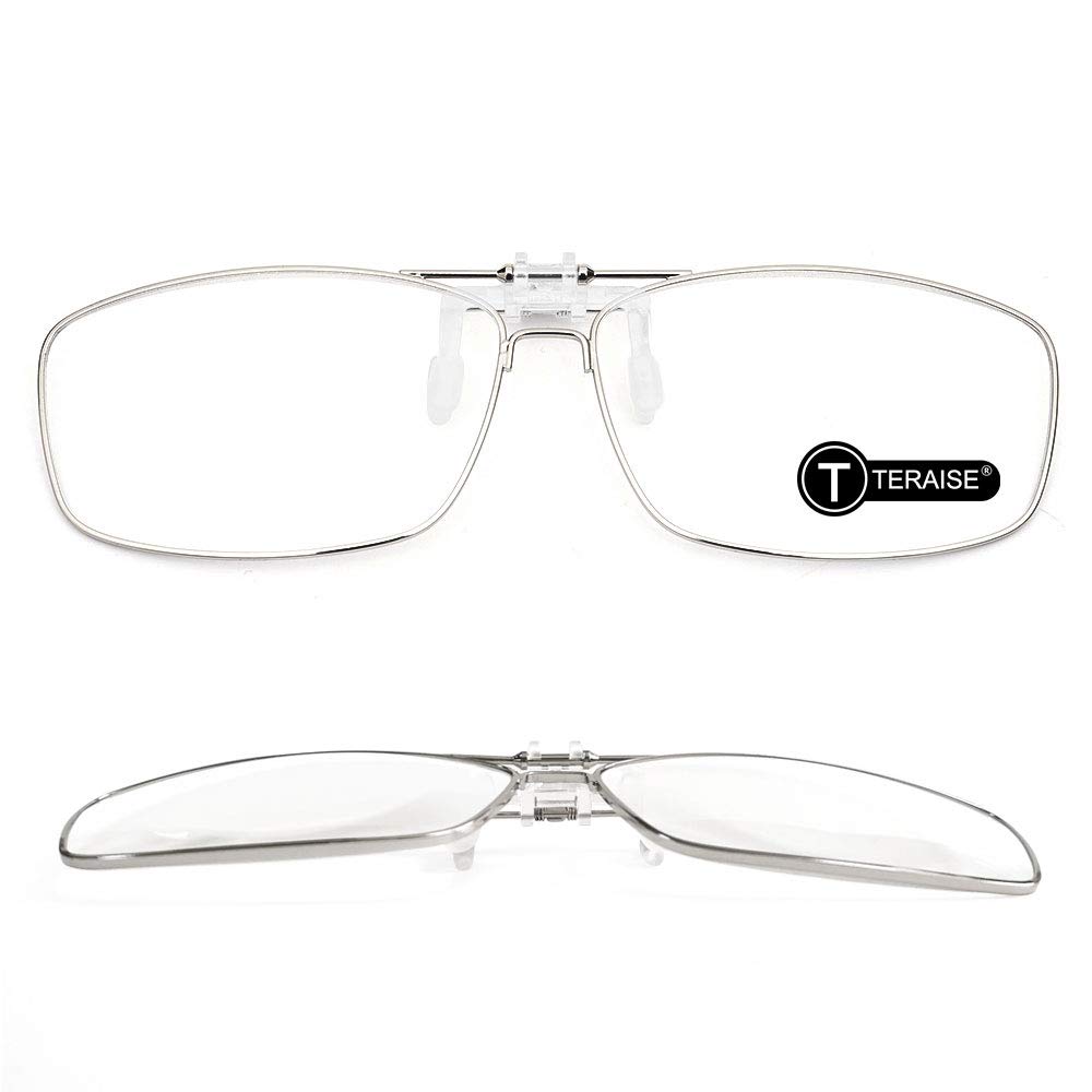 TERAISE Clip On Reading Glasses with Flip Up Function Metal full-Frame Clipped on prescription glasses Designed for myopia Fashion readers for men and women HD lens Portable glasses case(1.5X)