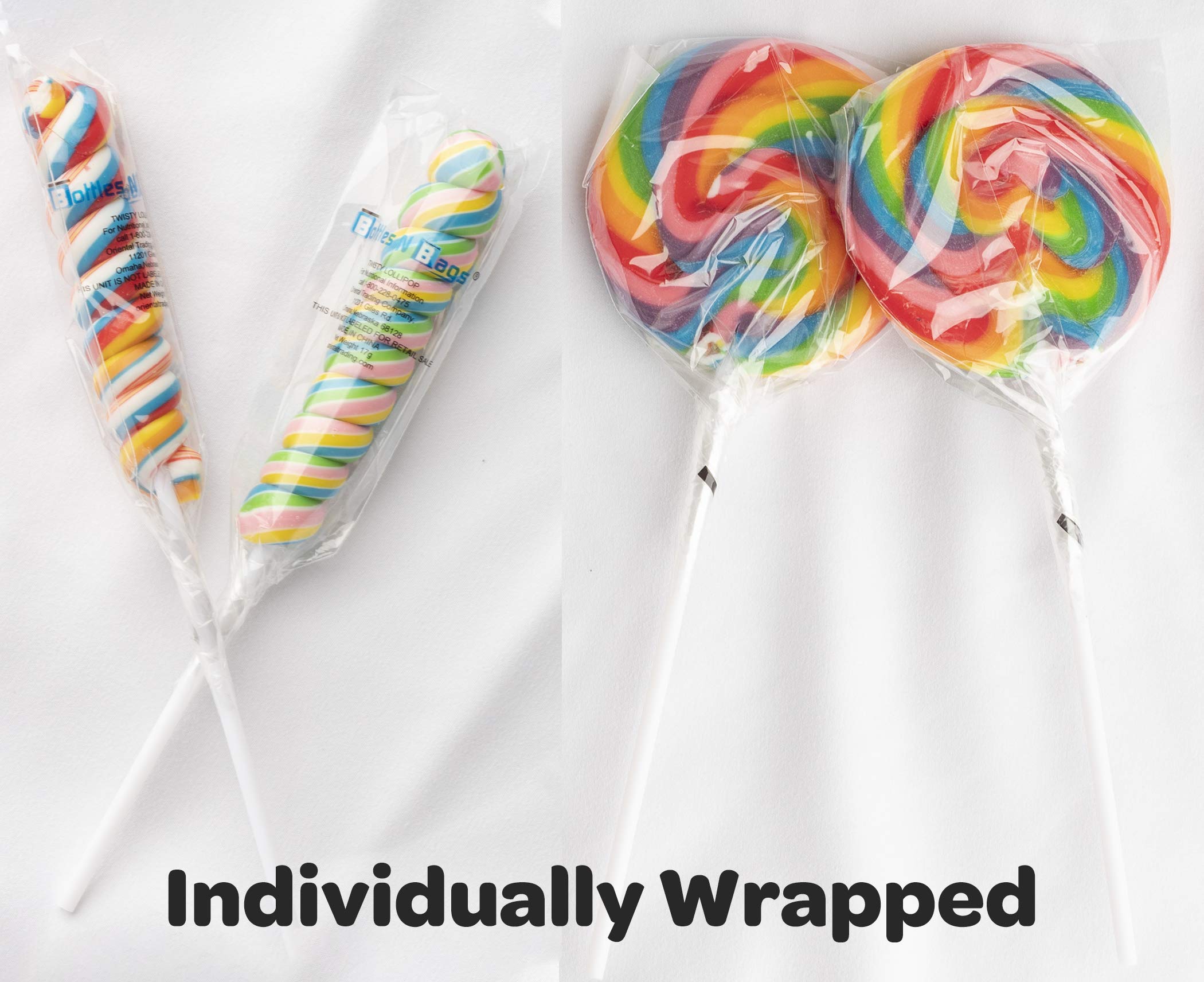 24 Rainbow Lollipops Individually Wrapped Non Broken 12 Large Swirl Lollipop 3" and 12 Large Twisty Pops, Perfect Suckers for Gift, and Holiday Decorations,