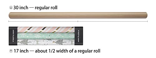 LDGOOAEL Mini Short Small Christmas Wrapping Paper Roll with Cut Lines on Reverse (17" X 120" Per Roll) - Peachy Pink & Mint Blue - Snowflakes, Reindeer for Holiday, Birthday, Wedding, Baby Shower