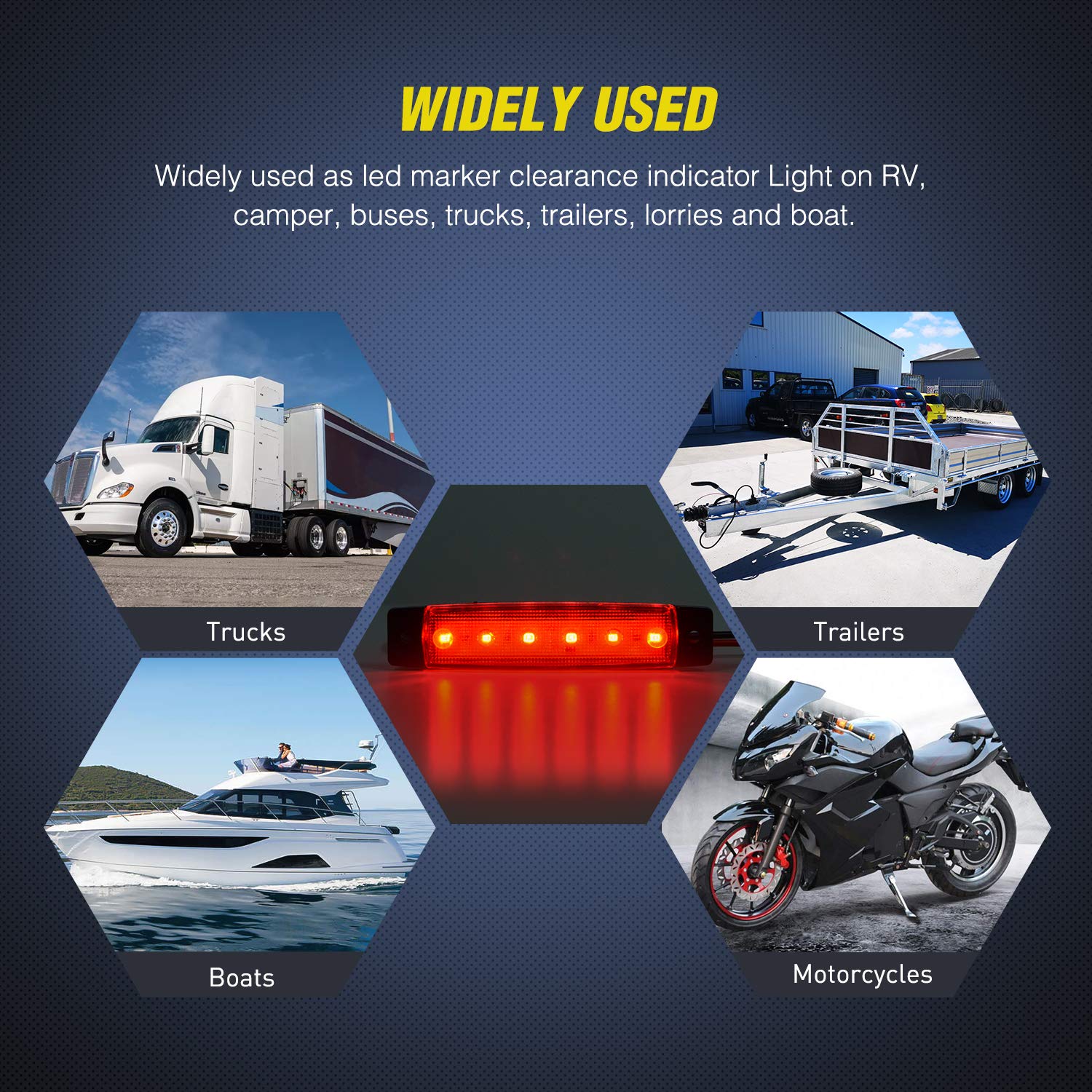 Nilight 10 PCS Amber Red 3.8 Inch 6 LED Side Marker Front Rear Indicator Clearance Lamp for 12V Truck Trailer RV Cab Boat Bus Lorry