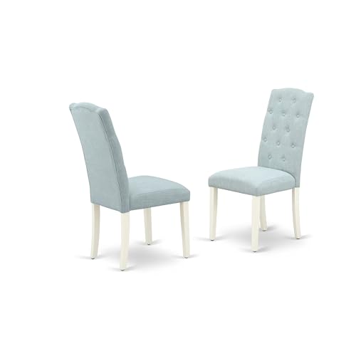 East West Furniture BOCE3-WHI-15 3 Piece Dining Table Set for Small Spaces Contains a Round Kitchen Table and 2 Baby Blue Linen Fabric Parson Dining Room Chairs, 42x42 Inch, Linen White