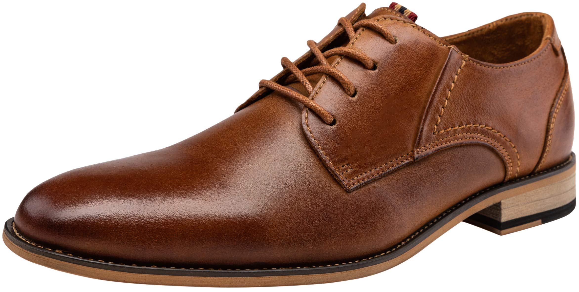 Jousen Men's Dress Shoes Leather Classic Formal Oxford Retro Plain Toe Derby Shoes (AMY612 Yellow Brown 12)