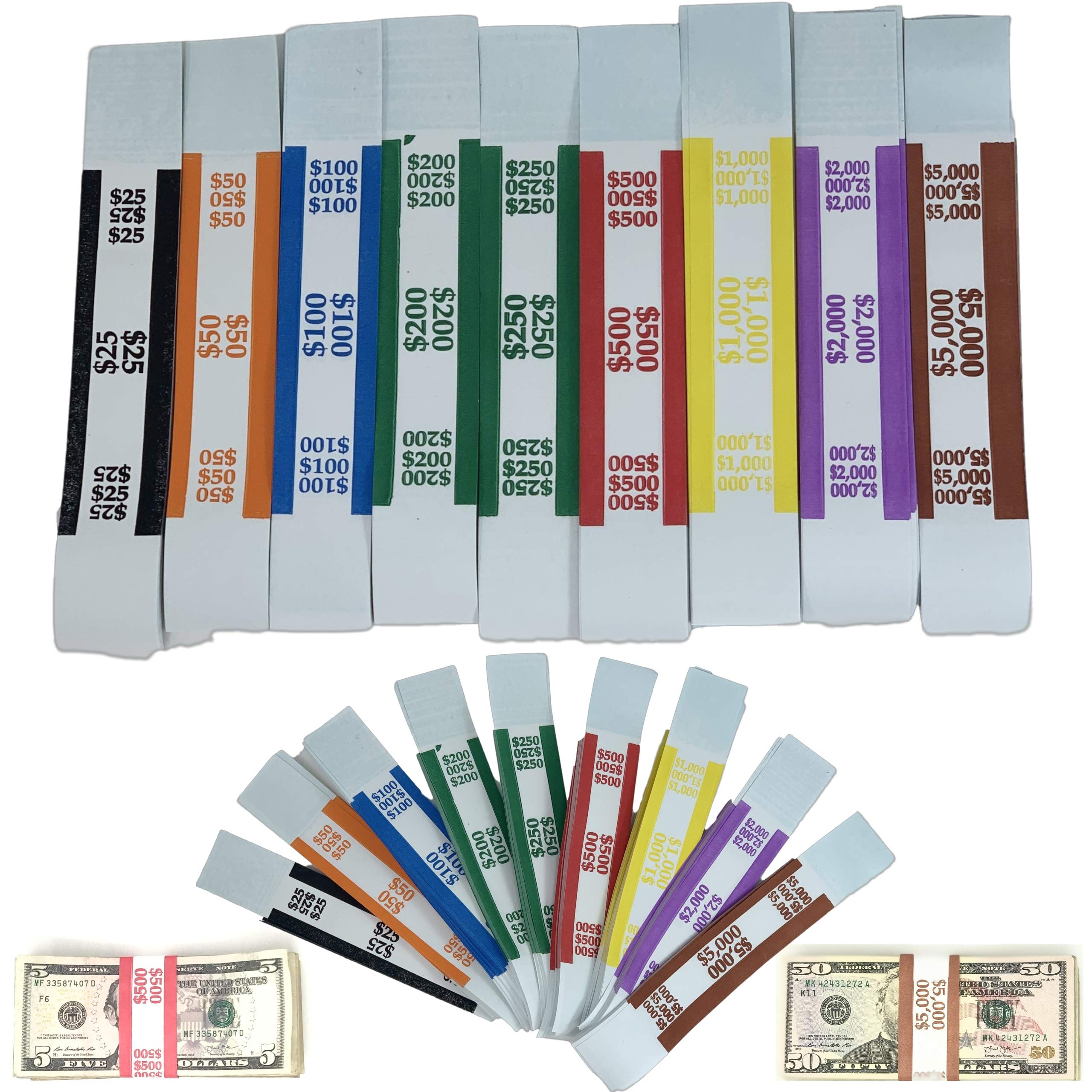 Money Bands Currency Sleeves Straps – Made in USA (Pack of 660) Self-Adhesive Assorted Money Wrappers for Bills Color Coded Wraps Meets ABA Standards, 7.5 x 1.25 inches – Counter Recyclable Kraft Pape