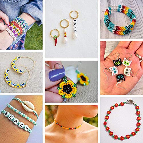 DICOBD Craft Beads Kit 10800pcs 3mm Glass Seed Beads and 1200pcs Letter Beads for Friendship Bracelets Jewelry Making Necklaces and Key Chains with 2 Rolls of Cord