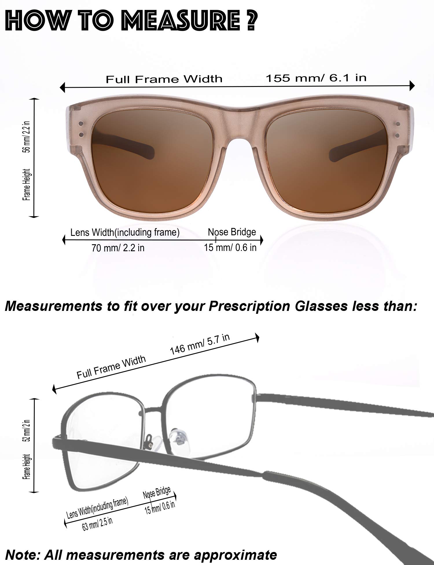 The Fresh High Definition Polarized Wrap Around Shield Oversized Sunglasses for Large Prescription Glasses - Gift Box Package (F602-Champagne for Large Glasses, Brown)